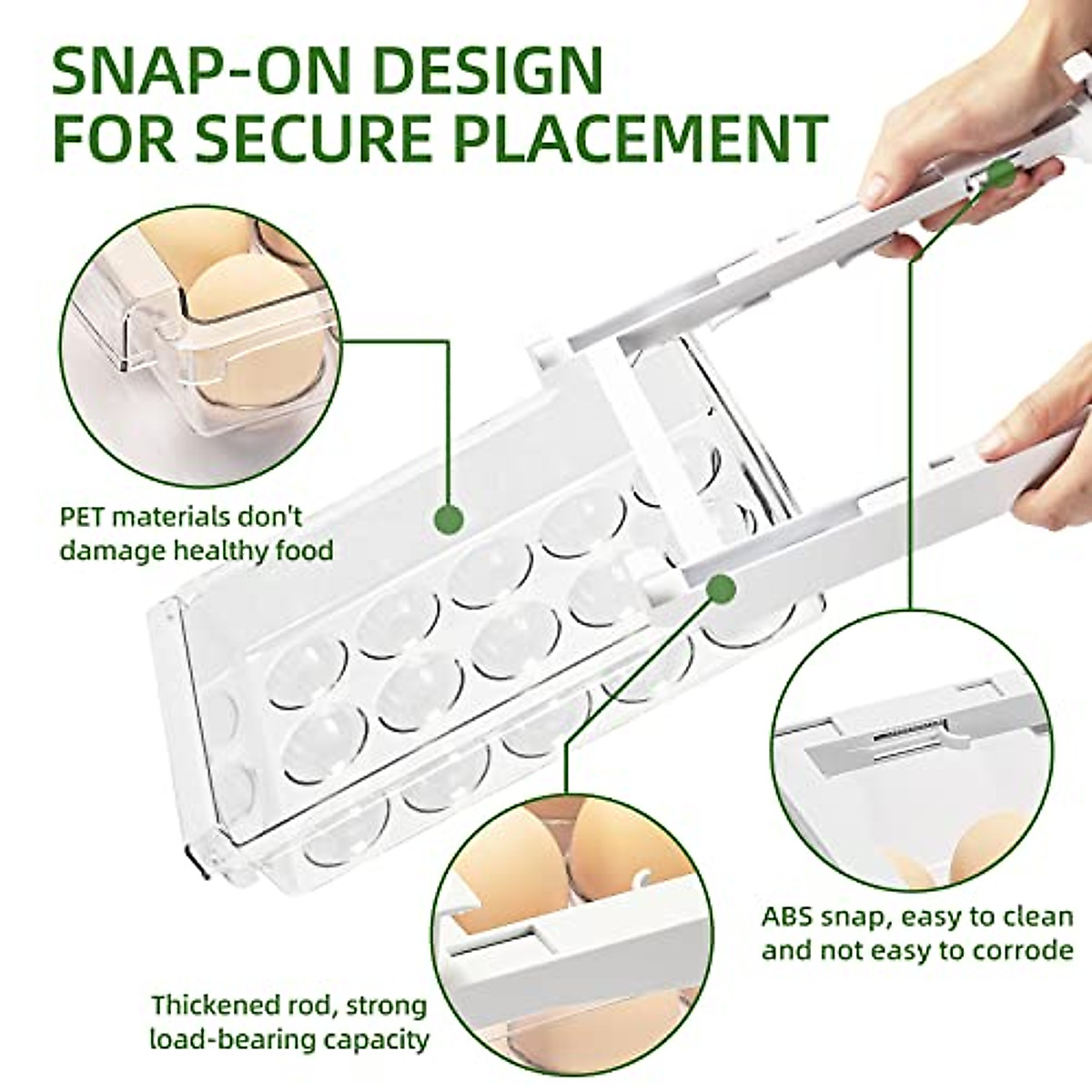 URORU Fridge Drawer Organizer, Unique Design Pull Out Egg Holder For Eefrigerator, Fridge Drawer For 15 Eggs, Egg Container Fit for Refrigerator with Shelf Under 0.6", Clear Acrylic Egg Storage Box…