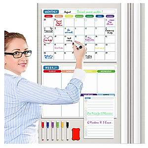 Magnetic Dry Erase Calendar Bundle for Fridge: 3 Boards Included - Monthly, Weekly, Daily Calendar Whiteboard 17x12" - 6 Fine Tip Markers and Large Eraser with Magnets, Refrigerator White Board Wall