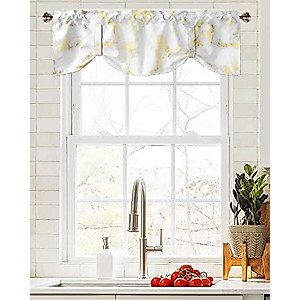 Kitchen Curtains, Marble Abstract Art White Gold Glitter Splatter Valances for Windows, Short Curtains 54x18in Bathroom Curtains Window, Kitchen Window Curtains Over Sink, Valances for Kitchen