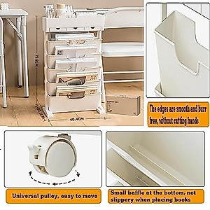 WOCFPLOHTD6 Tier Rolling Cart,Open Bookcase and Bookshelf,mobile bookshelf with wheels 3 Drawer,Storage Shelving Display Shelves,Narrow Rolling Storage Cart for Living Room, Bedroom, Kitchen