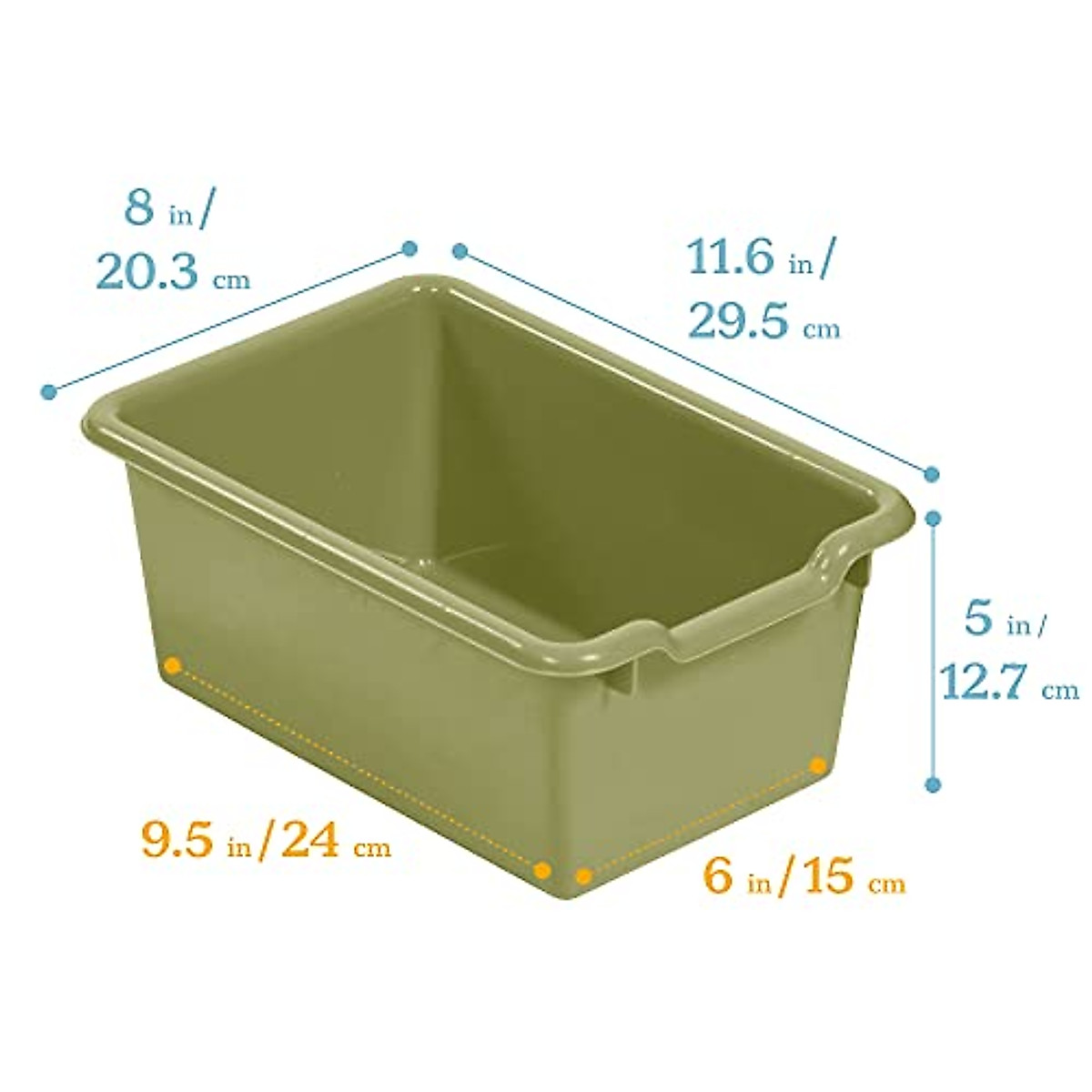 ECR4Kids Scoop Front Storage Bin, Multipurpose Organization, Fern Green, 5-Piece