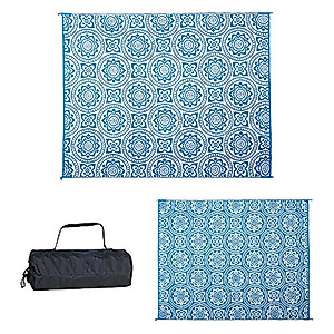 Stylish Camping 258103 Outdoor Mat – Virgin Polypropylene-Easy to Clean – Perfect for Picnics, Cookouts, Camping, The Beach, and Patio, 8'x10', Turquoise/White