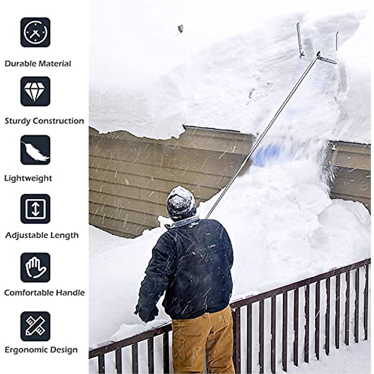 Goplus Snow Roof Rake, Aluminum Snow Removal Tool w/ Extendable Handle and Sturdy Snow Slide for Removing Snow, Wet Leaves