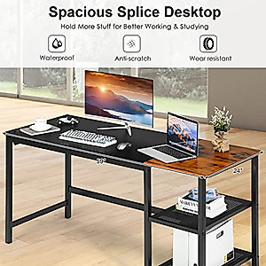COSTWAY 59” Computer Desk, with 2 Removable Storage Shelves, Industrial Writing Workstation with Headphone Hook, for Home Office, Gaming Desk (Black)