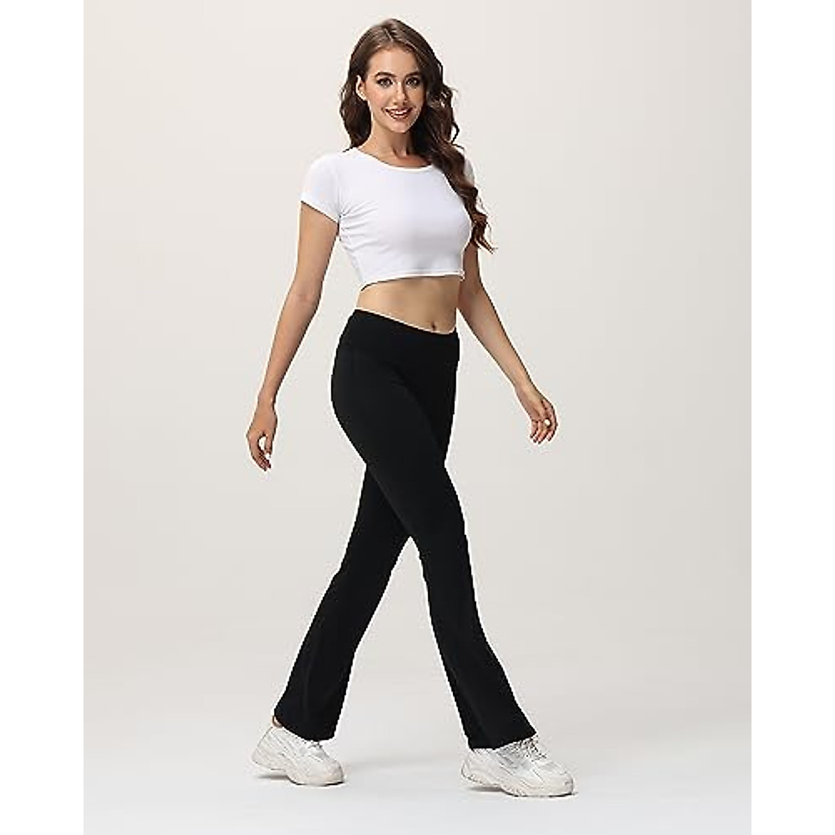 LAOARA Women Bootcut Yoga Pants Crossover Tummy Control Workout Legging High Waist Stretch Pants Black L