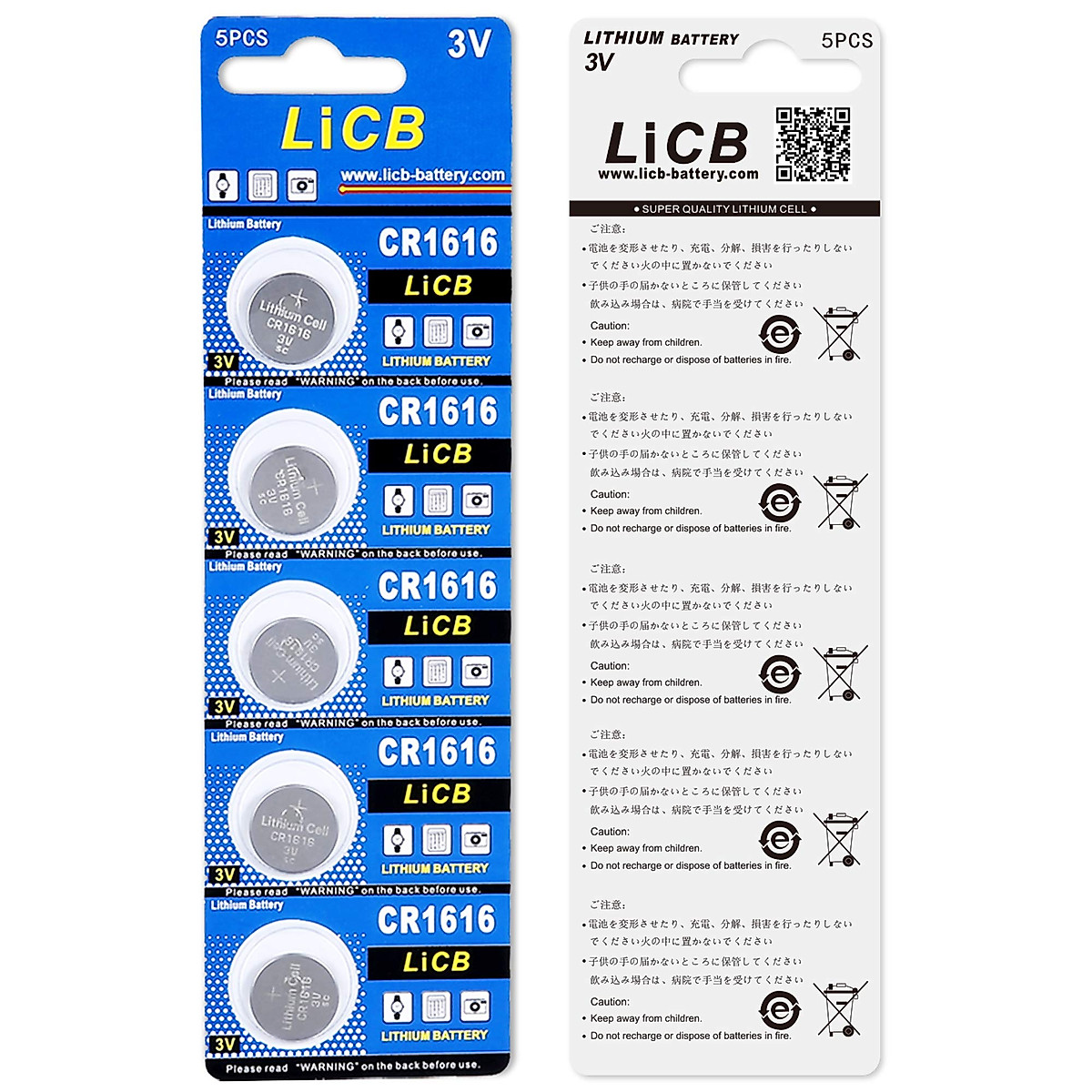 LiCB CR1616 Battery,Long-Lasting & High Capacity CR1616 Lithium Batteries,3 Volt Coin & Button Cell (5-Pack)