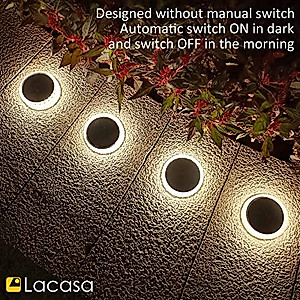 Lacasa Solar Deck Lights, 4 Pack 30LM Outdoor Solar Powered Step Lights, LED Dock Lights Natural White 4000K Light up All Night IP68 Waterproof Auto ON/Off for Garden Stairs Driveway Pathway Lighting