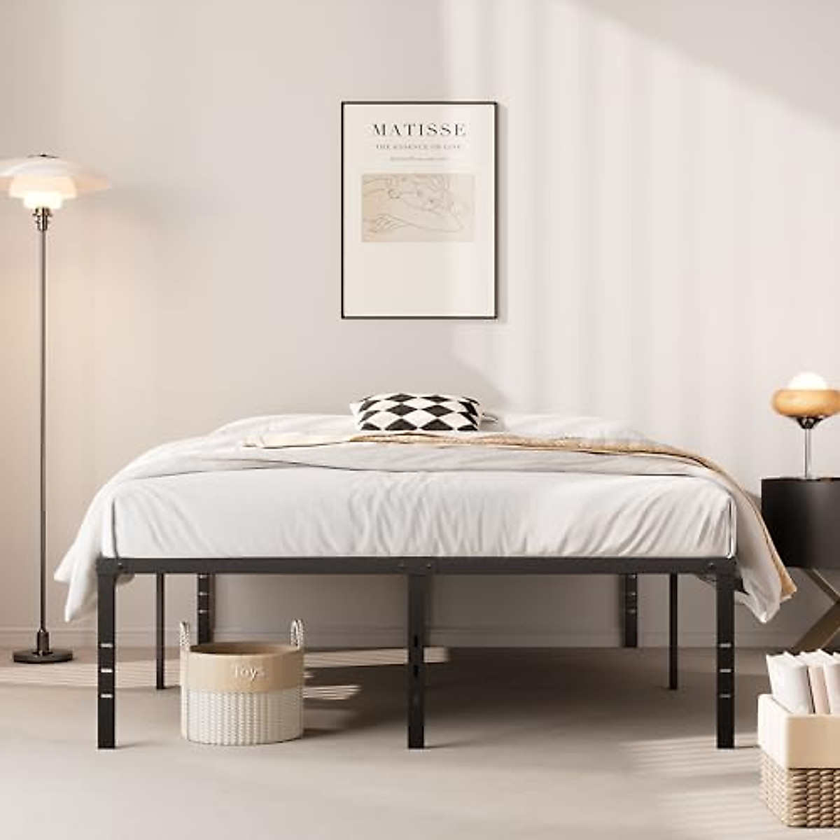 JTPTU 14 Inch Queen Size Bed Frame No Box Spring Needed,Heavy Duty Metal Queen Platform Bed Frame,Steel Slat Support, Easy Assembly, Noise Free,Black Queen Bed Frame