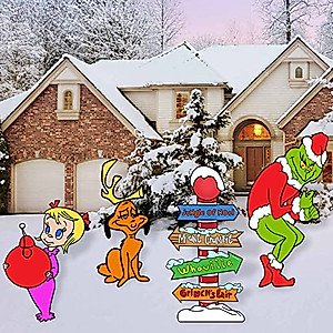 Grinch Christmas Decorations, 4PCS Yard Signs with Stakes, Grinch Cindy Max Whoville Sign for Xmas Garden Lawn Decor, Grinch Stealing Christmas Decor Party Supplies Holiday Decorations Outdoor