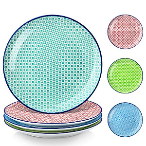 vancasso Macaron Dinner Plates Set of 4, 10-inch Serving Ceramic Plates for Steak Pasta Salad Snacks Dessert, Easy to Clean Salad Plates Colorful Plates for Family, Party, Restaurant Use, Multicolor