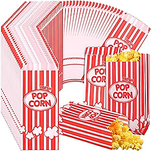 Fuutreo 500 Pcs 1oz Popcorn Individual Bags Bulk Disposable Popcorn Bag Red White Stripe Retro Popcorn Sleeves Small Popcorn Paper Bags for Candy Movie Night Themed Carnival Birthday Party