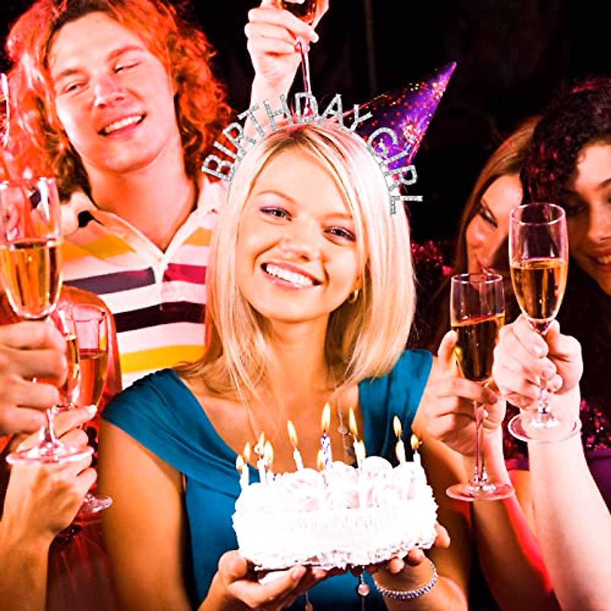 WLLHYF Birthday Crowns Girl Headband Birthday Sash Bling Rhinestone Hair Band Princess Tiara Sweet Happy Birthday Accessories for Women Girls Party Valentine's Day Festival Decorations