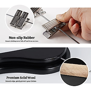 HOUÍSM Wooden Suit Hangers Skirt Hangers with Clips, 16Pack Solid Wood Pants Hangers with Heavy-Duty Clips, Premium Smooth Finish Black Wooden Hangers for Clothes Coat, Jeans, Blouse