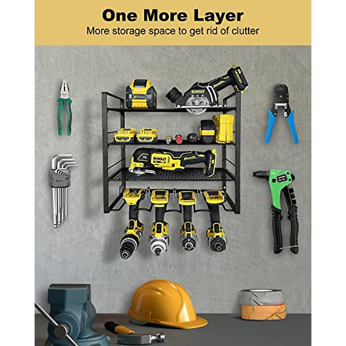 HAVEDAWN 4 Layers Power Tool Organizer, Larger Capacity, Tool Organizers and Storage, Drill Holder Wall Mount, Tool Storage Rack for Garage Pegboard, Cordless Drill Charging Station,Father's Day Gifts