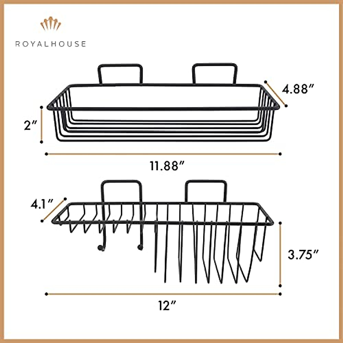Shower Caddy Basket Shelf, Bath Accessories , Shampoo Holder Organizer No Drilling Wall Mounted Adhesive Bathroom Storage Black Stainless Steel (Black) - 2 Pack