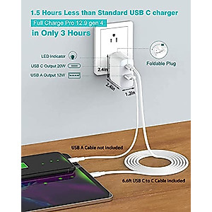 32W 2 Port with 20W USB C Fast Charger Compatible with iPad Pro 12.9 Gen 5/4/3 2021/2020/2018, Pro 11 Gen 3/2/1, New Mini 6, Air 4, Pixel 5 4 3 2 XL 3/4A 2/3/4XL，6.6ft 3A USB C to C Cord