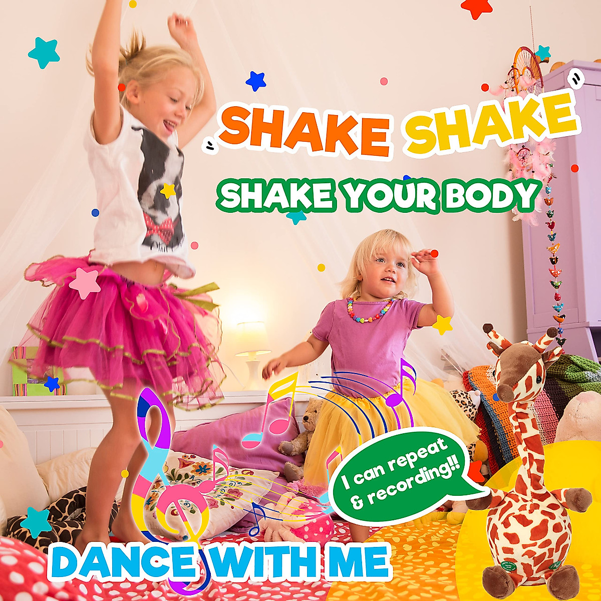 Easfan Dancing Singing Giraffe Repeat What You Say Talking Stuffed Animal Funny Interactive Electric Toy Mimicking Speaking Recording Musical Plush Gifts for Kids,14"