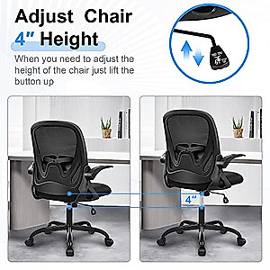 Primy Office Chair Ergonomic Desk Chair with Adjustable Lumbar Support and Height, Swivel Breathable Desk Mesh Computer Chair with Flip up Armrests for Conference Room (Black)