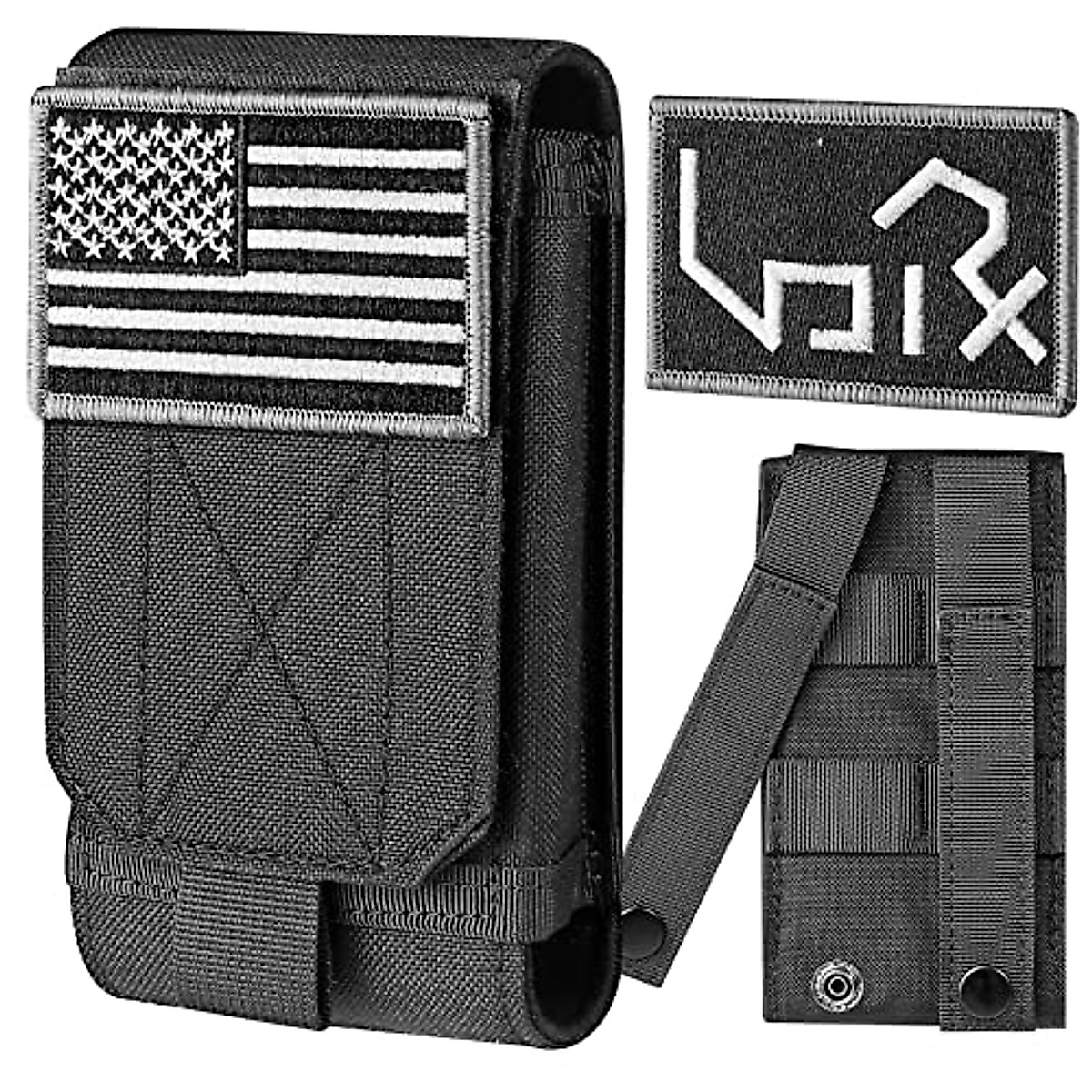 Urvoix Army Camo Molle Bag for Mobile Phone Belt Pouch Holster Cover Case Size L, with Patches