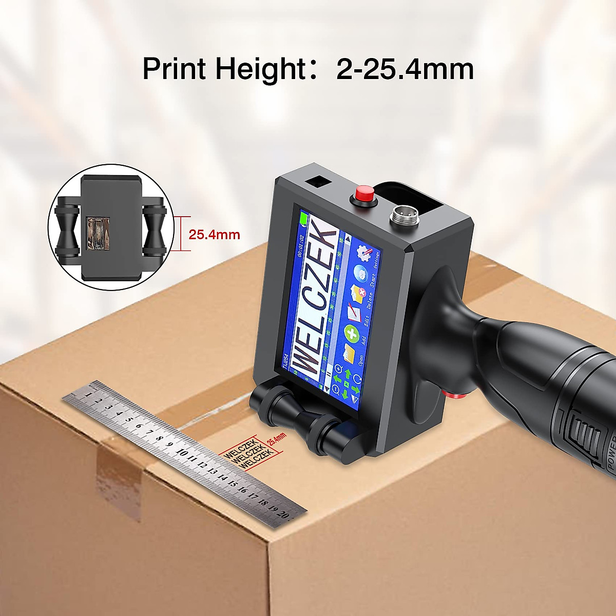 WELCZEK TIJ254 Portable Handheld Inkjet Printer 1 Inch Handheld Printer Quick Drying Injet Coding Machine for Barcode Date Logo QR Code Batch Number (Print Height 0.08-1 Inch)