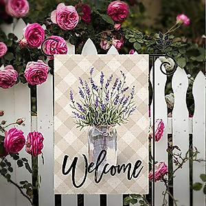 CROWNED BEAUTY Spring Floral Lavendor Welcome Garden Flag 12×18 Inch Small Vertical Double Sided Seasonal Outside Décor for Yard Farmhouse CF080-12