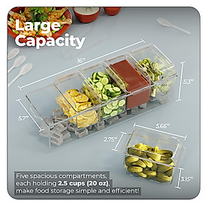 Prime Home Direct Ice Chilled Condiment Caddy | 5 Containers & Lids | Hosting Party Supplies Serving Tray Platter | Buffet, Food Server, Fruit, Garnish, Mimosa, Salad, Taco Bar Accessories Organizer