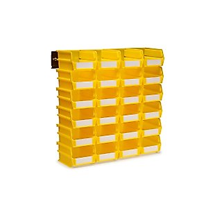 Triton Products 3-210YWS LocBin 26 Piece Wall Storage Unit with 5-3/8 Inch L x 4-1/8 Inch W x 3 Inch H Yellow Interlocking Poly Bins, 24 CT, Wall Mount Rails 8-3/4 Inch. L with Hardware, 2 pk