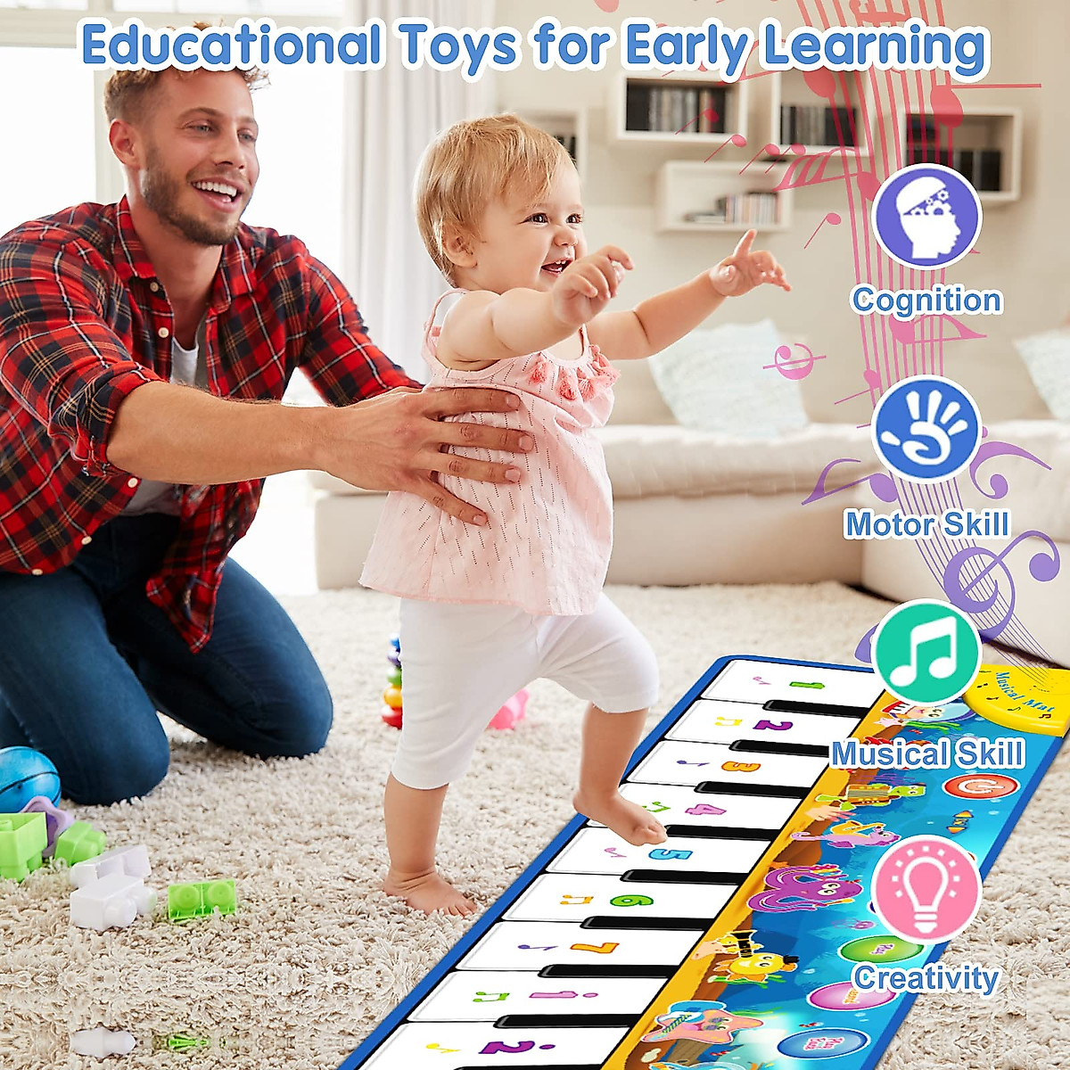 Foayex Valentines Day Gifts for Toddlers Boys & Girls Toys,Foldable Musical Toys, Learning Floor Mat with 8 Instrument Sounds-Touch Play for Early Education, Birthday Gifts for Baby Boys Girls