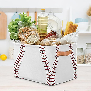 SinSenMa Baseball Lace Cube Storage Organizer Bins with Handles,Collapsible Canvas Cloth Fabric Storage Basket,Books Kids Toys Bin Boxes,Closet Gift Basket Home Decorative