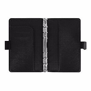 Filofax Saffiano Organizer, Personal Compact Size, Black - Cross-Grain, Leather-Look, Six Rings, Week-to-View Calendar Diary, Multilingual, 2024 (C022469-24)