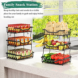 OKZEST 3-Tier Fruit Basket for Kitchen Counter with Banana Hangers, Wall Hanging Fruit Basket and Countertop Organizer Fruit Bowl, Fruit Storage Holder Stand for Potato Onion Snack Bread Fruit Veggie