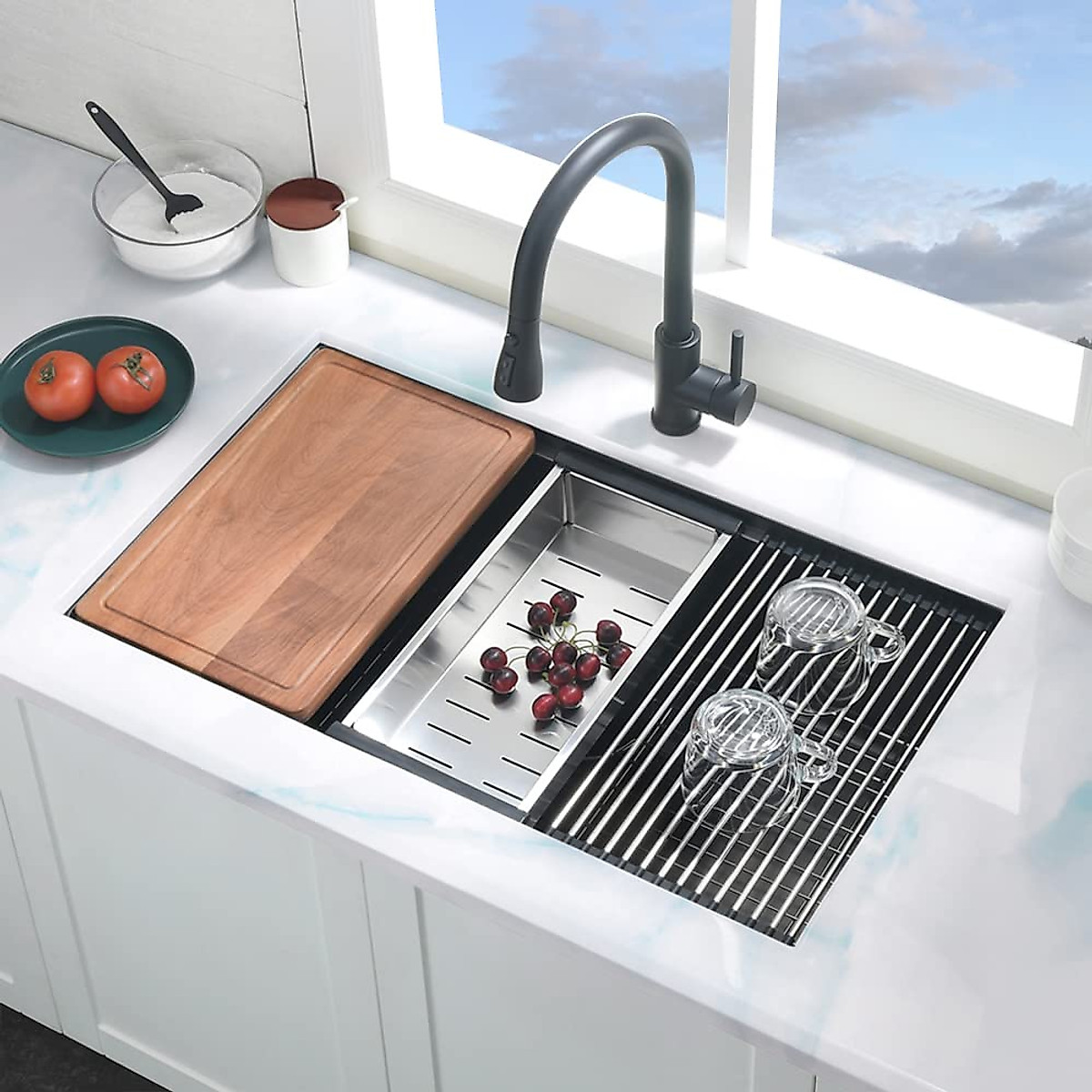 30 Inch Undermount Kitchen Sink Black Stainless Steel, BoomHoze 30 x 19 Inch Undermount Workstation Sink Single Bowl Commercial 16 Gauge Stainless Steel Black Kitchen Sink Deep Kitchen Sink