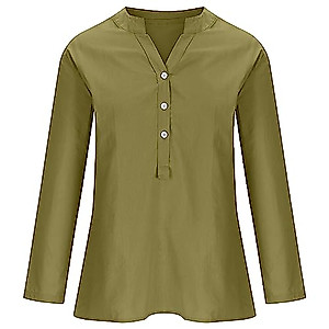 BLNVKOP Womens Long Sleeve Button Down Cotton Linen Shirt Blouse Loose Fit Blouse Tunic Tops