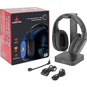 ANSTEN 【2023 Upgraded】 Wireless Gaming Headset for PS4/PS5/PC/Switch, Gaming Headphones with 2.4G Transmitter Charging Stand, Low Latency, 50MM Drivers, 7.1 Surround Sound, Noise Canceling Mic