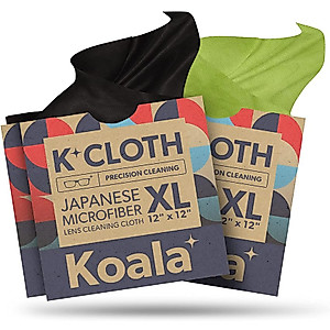 Koala Lens Cleaning Cloth | Japanese Microfiber | Glasses Cleaning Cloths | Eyeglass Lens Cleaner | Eyeglasses, Camera Lens, VR/AR Headset, and Screen Cleaning | Black & Green (Pack of 3)