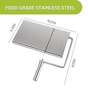 zanmini Cheese Slicer, Stainless Steel Cheese Cutter with Accurate Size Scale, Wire Cheese Slicer for Cheese Butter, Equipped with 4 Replaceable Cheese Slicer Wires