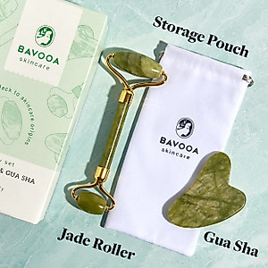 R.E.M Spring Jade Roller and Gua Sha - Spa Grade Face Roller Massager and Gua Sha Massage Tool Set. 100% Authentic Jade Stone. Reduces Puffiness, Wrinkles and Reveals Your Natural Glow
