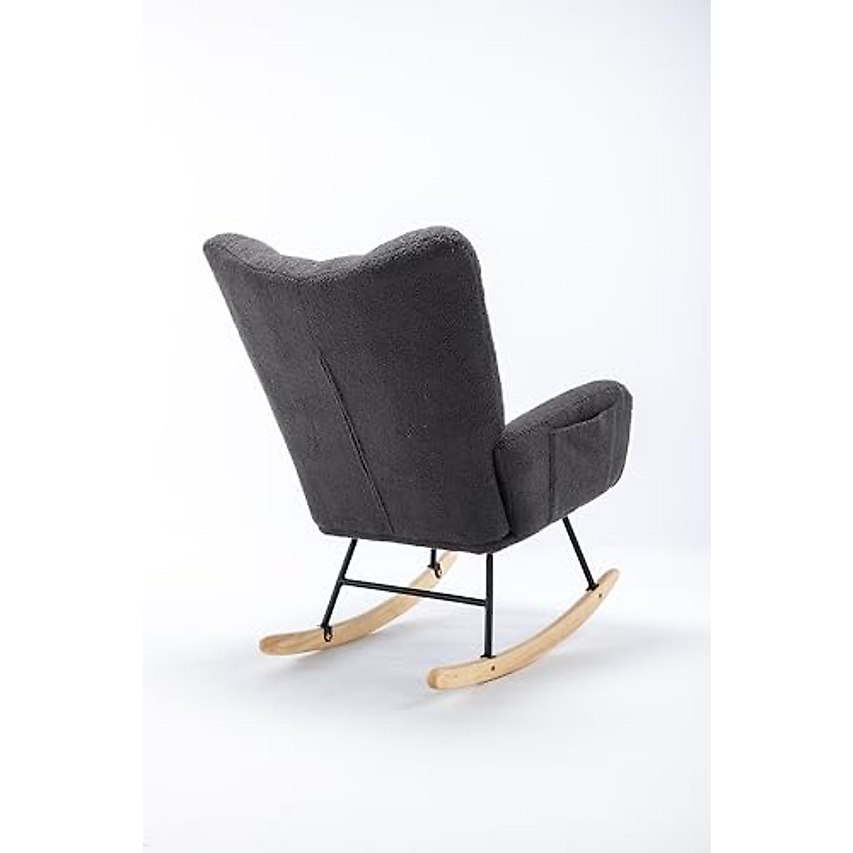 EVURU Soft Teddy Velvet Rocking Chair for Nursery - Comfy Wingback Glider with Solid Wood Base - Casual Style, Ideal for Living Room, Bedroom, or Balcony (Grey)