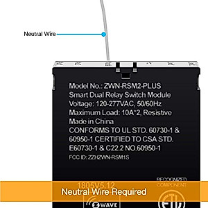 ENERWAVE Z-Wave Plus Dual Relay Module, Hidden Smart Switch, Single Pole, 120-277VAC, 10A Per Relay, Neutral Wire Required, ZWN-RSM2-PLUS, Black, 2-Pack (New Version)
