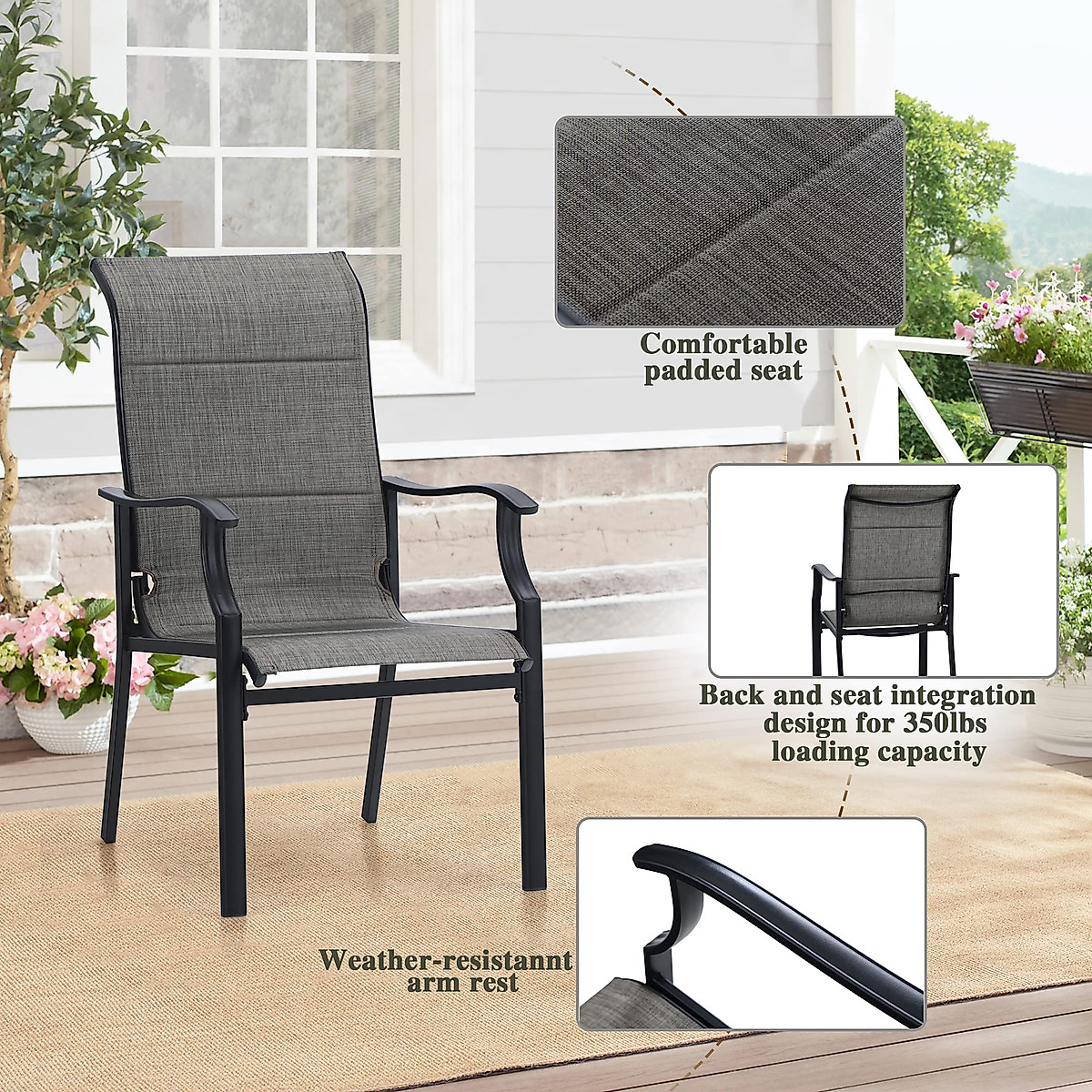 Sophia & William Patio Dining Set 7 Pieces Patio Table and Chairs for 6 Padded Quick Dry Textilene High Back Outdoor Dining Set Support 350lbs for Outdoor Lawn Garden Backyard