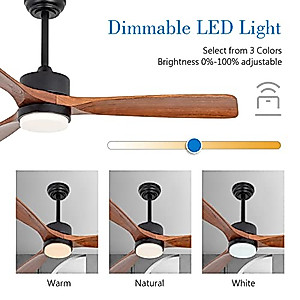 VACILL 52 inch Wood Ceiling Fans with Lights and Remote 120V,DC Motor,Indoor Outdoor Noiseless Reversible Ceiling Fan,6 Speed Levels,LED Dimmable,Color Mahogany