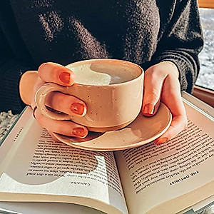 Mora Ceramics 8oz Cappuccino Mug Set of 4 - Ceramic Coffee Cups with Saucers - Microwave and Dishwasher Safe, Perfect For Tea, Espresso, Latte - Porcelain Mugs for Kitchen or Cafe - Assorted Neutrals