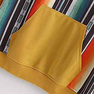 Akabsh Women Hoodie Long Sleeve Patchwork Sweatshirt Rainbow Stripes Print Pocket Loose Hoodie Fleeces Winter Blouse