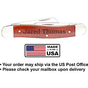 Case Pocket Knife, Smooth Chestnut Bone Medium Stockman #28701 with Personalized Laser Engraved Handle, Three Blades, Valentines Day Gifts, Father's Day Gifts…
