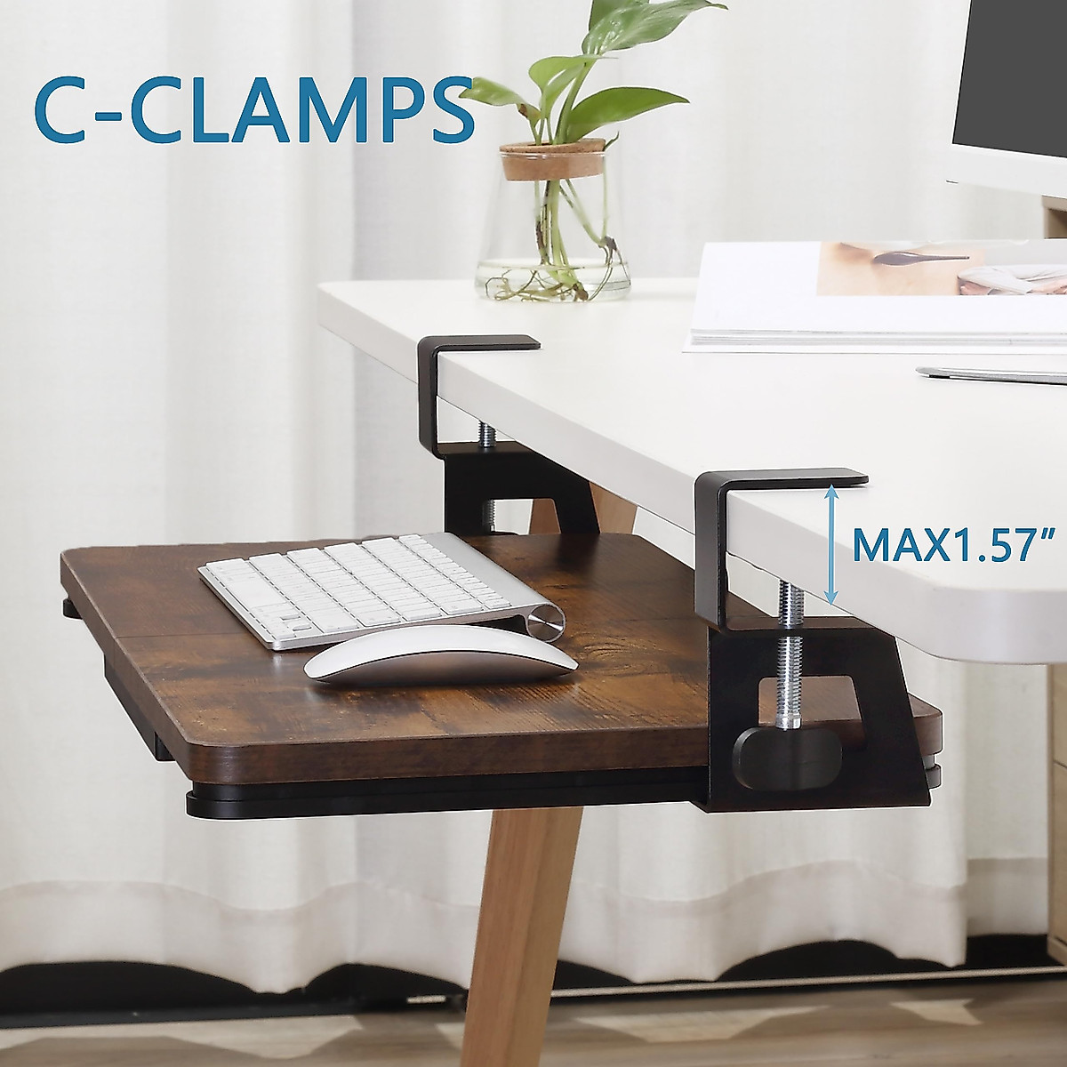 ETHU Keyboard Tray Under Desk, 26.77" X 11.81" Large Size Keyboard Tray with C Clamp-on Mount Easy to Install, Computer Keyboard Stand, Ergonomic Keyboard Tray for Home and Office