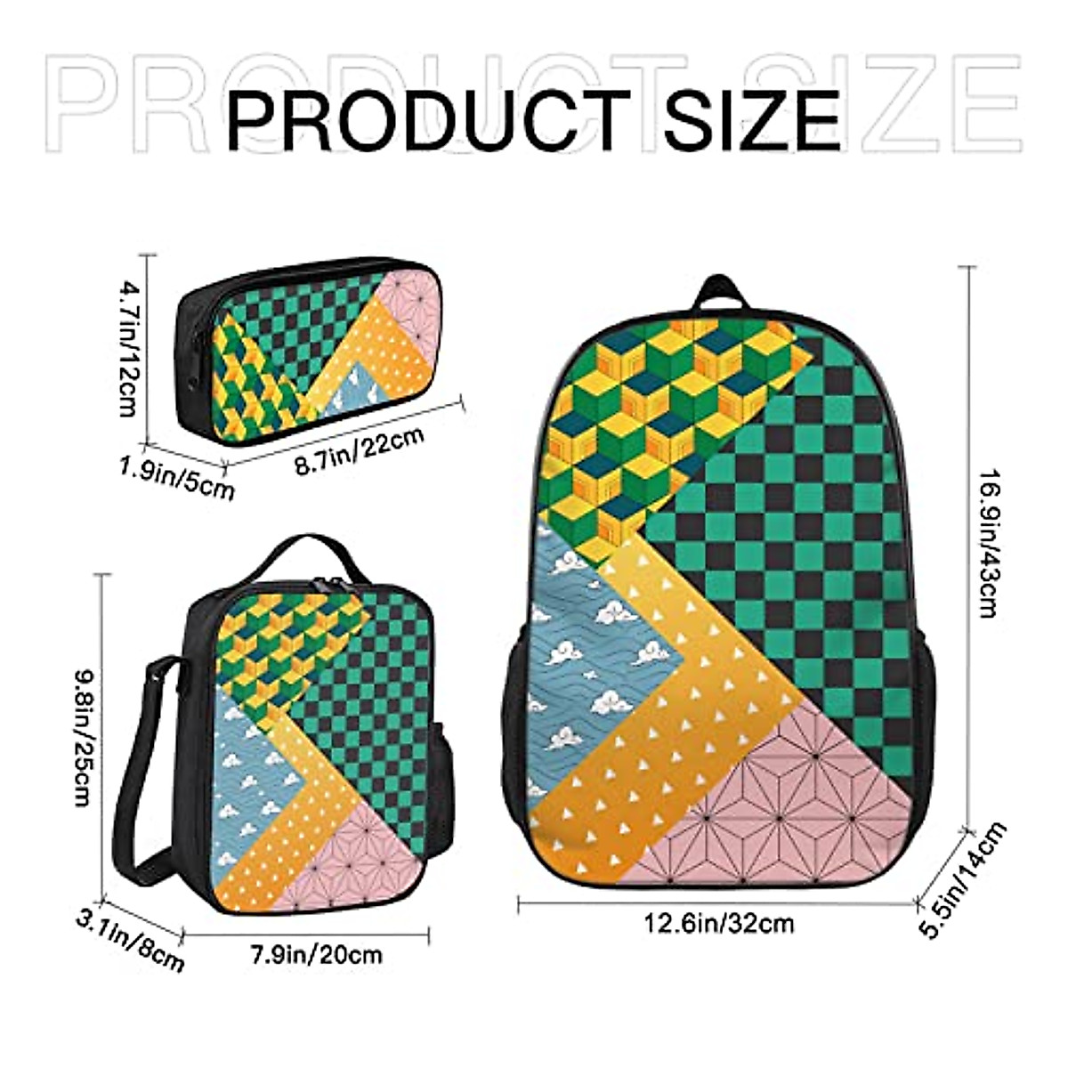 cwixnao 3pcs Printed Backpack Set, Leisure Bookbag Anime Fans Daypack with Lunch Box Pencil Case for Boys And Girls