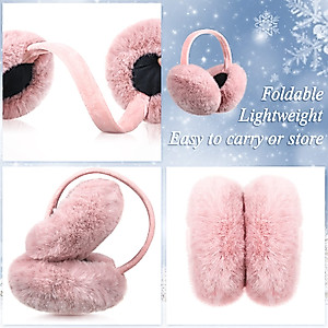 Geyoga Ear Muffs 4 Pieces Faux Fur Warm Ear Covers Foldable Winter Furry Women Ear Muffs Women's Ear Warmers (Black, Gray, Leather Pink, White)