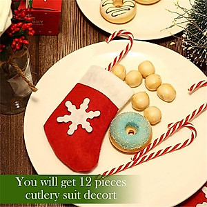 12 Packs Mini Christmas Stockings Bulk Small Christmas Dinner Table Decorations Snowflake Tableware Silverware Holders Christmas Tree Socks Knife Spoon Fork Bag for Xmas Party Dinner Table Supplies