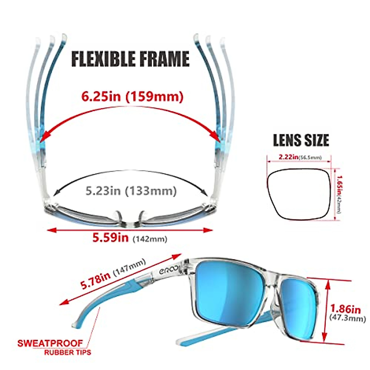 EAZYRUN ER00 P1A HD retangle Sky blue Polarized Driving Sunglasses for Women Men