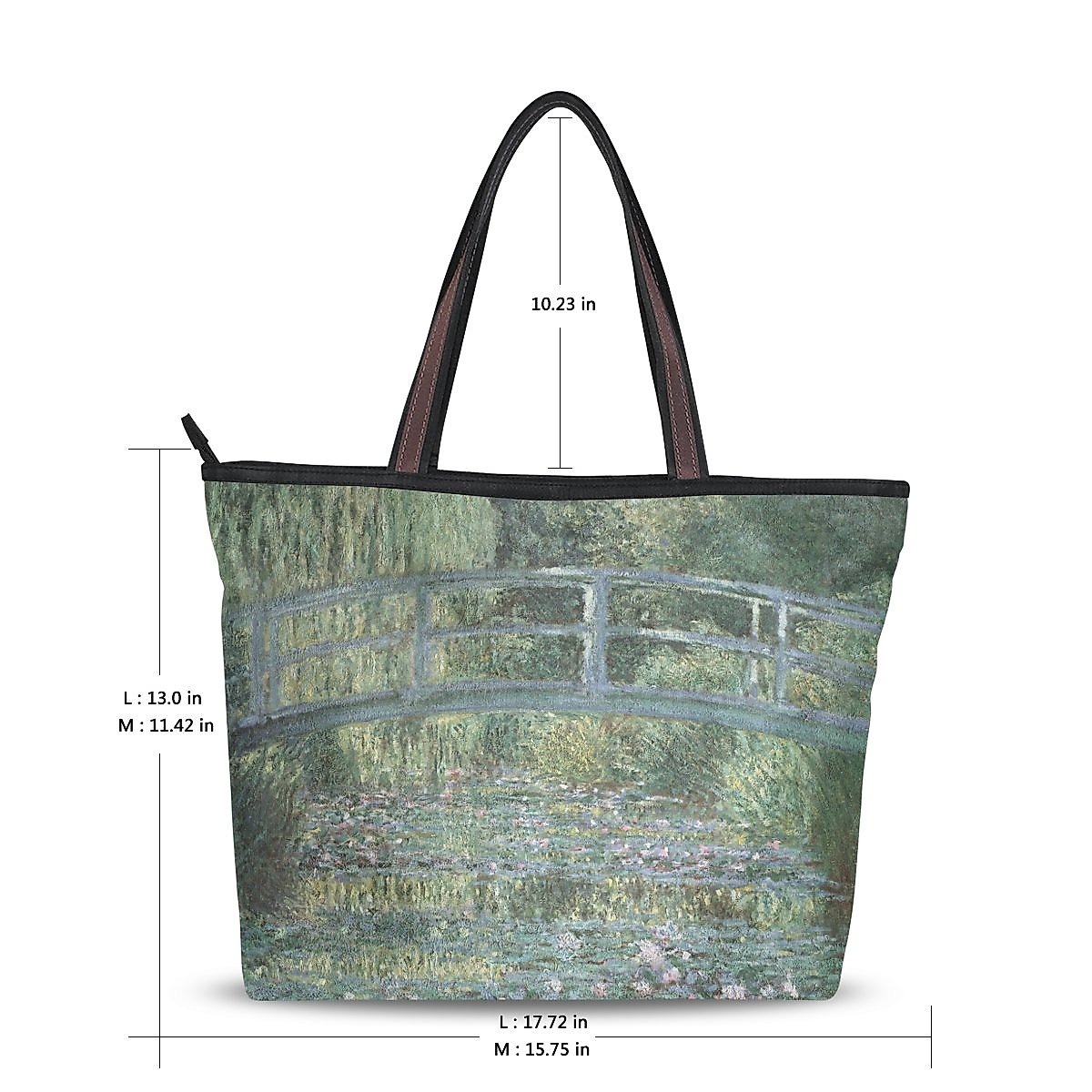 WIHVE Tote Bag Japanese Bridge Water-Lily Pond Monet Shoulder Handbag Travel Beach Bag